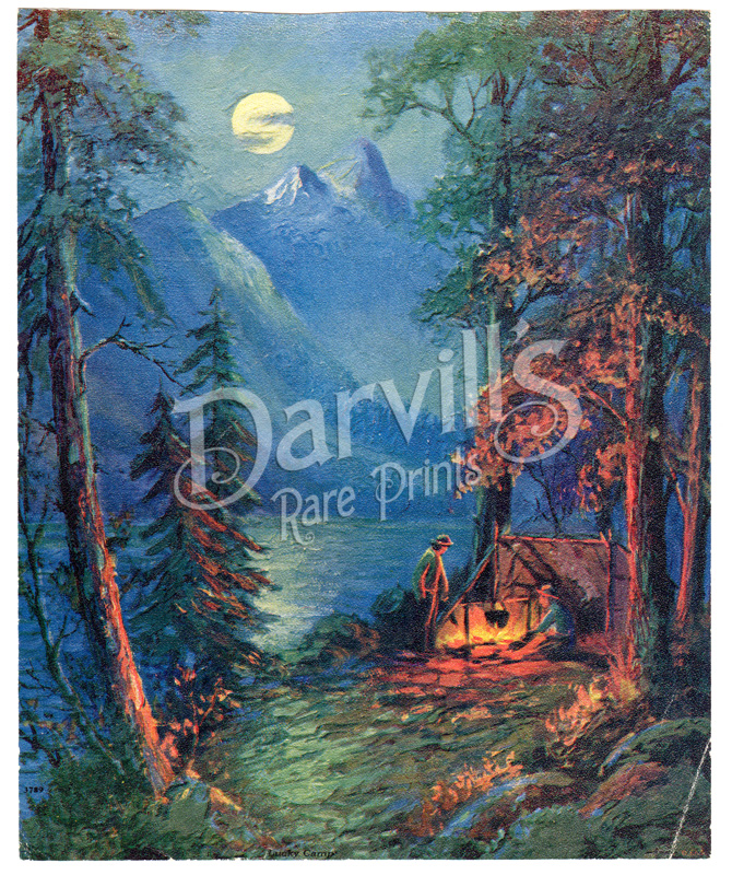 Vintage Calendar Prints Of Camping Outdoor Life Wildlife Deer Park